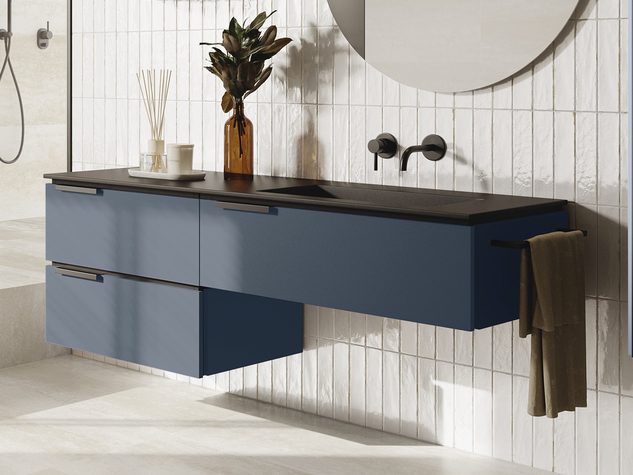 Mobile Bagno TOUCH 160 cm 3 Cassetti Azzurro Opaco e Lavabo Unitop ...