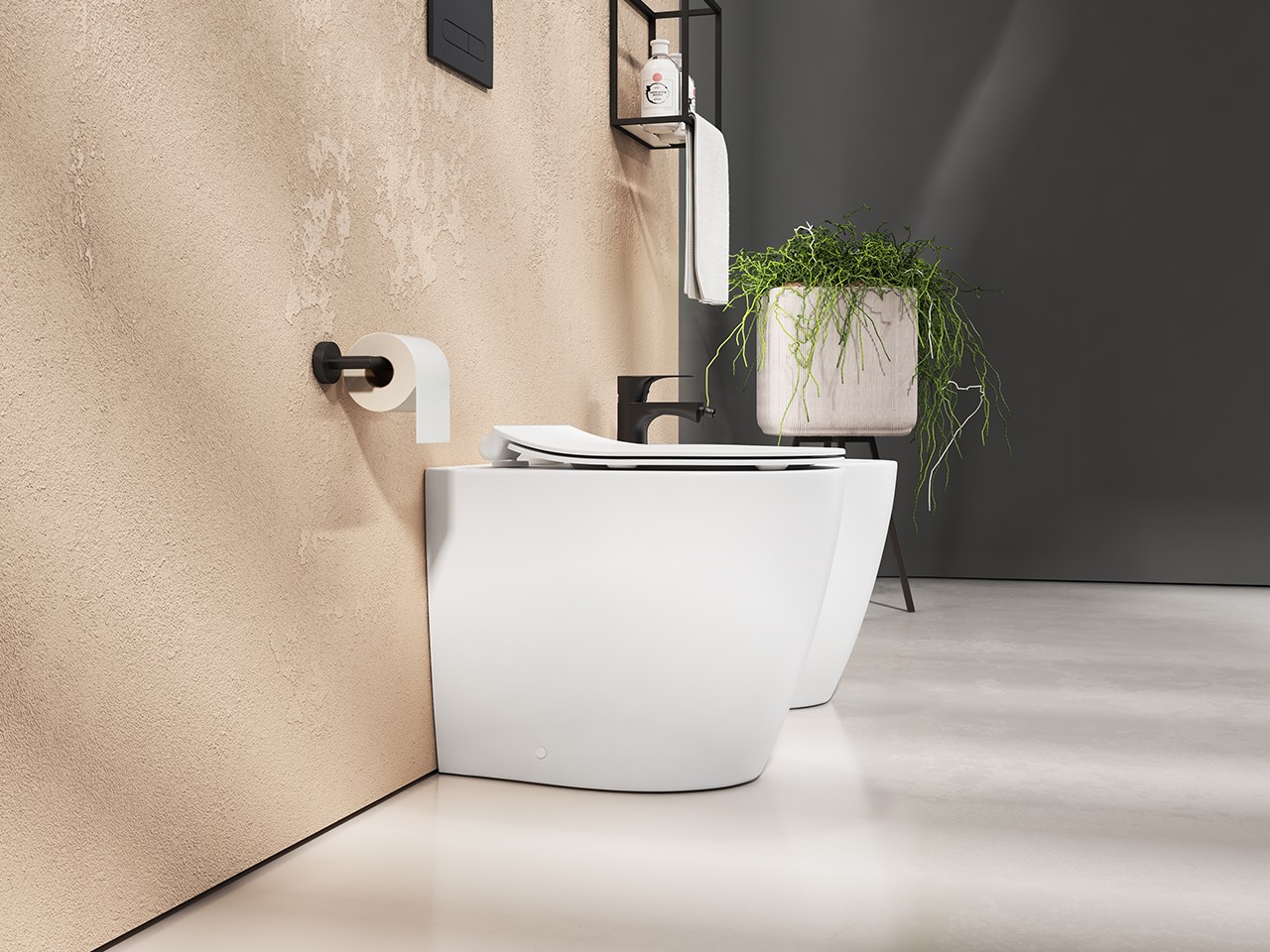 WC à poser Sentimenti Neo Rimless 52x36 cm adossé au mur blanc mat ...