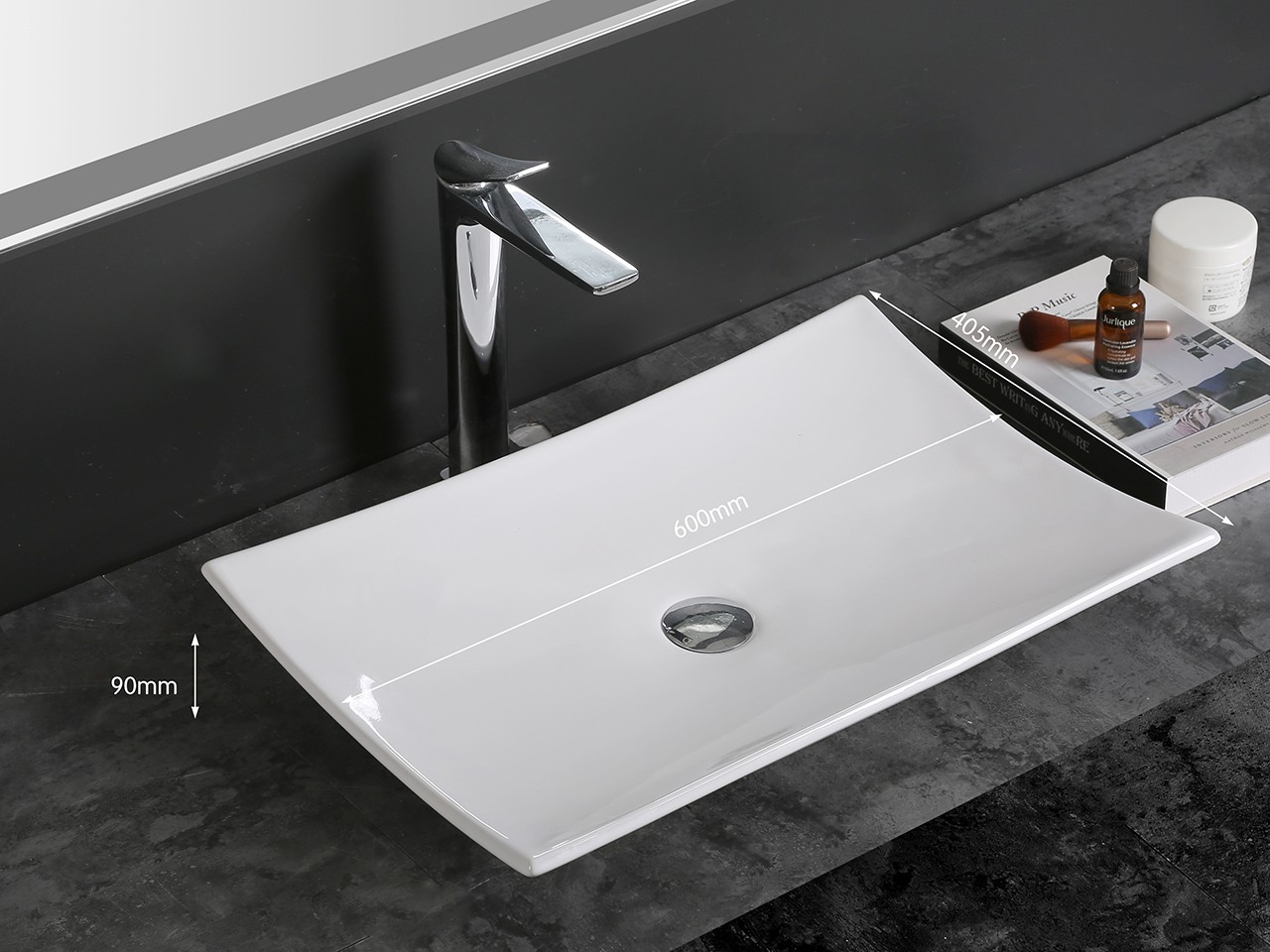 Vasque à poser Soligo 60x40,5 H9 en céramique blanc brillant - Iperceramica