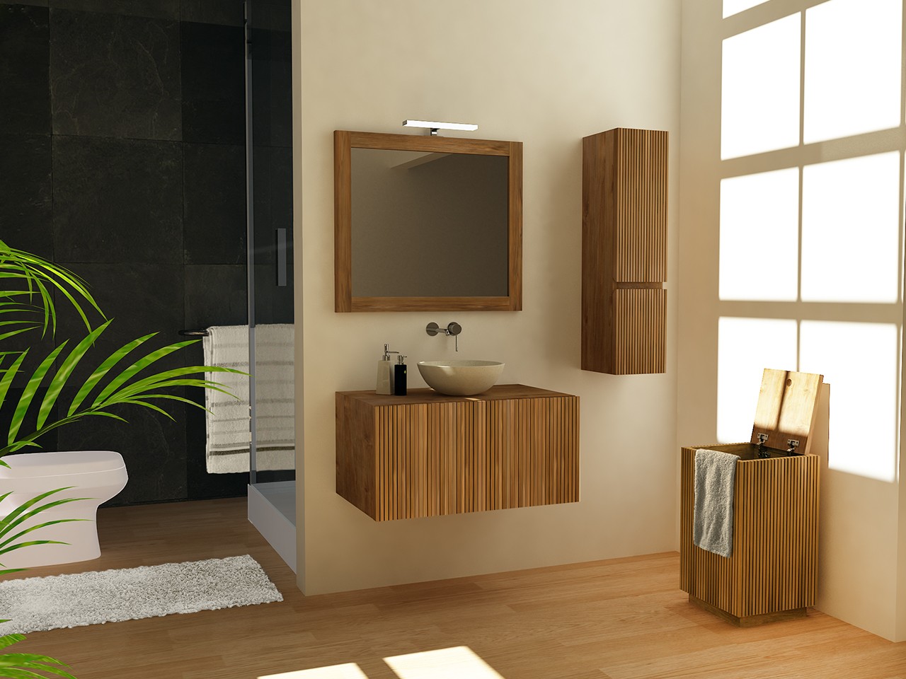 LOMBOK Bathroom Mirror 80x70 cm with Frame in Natural Teak Wood Finish ...