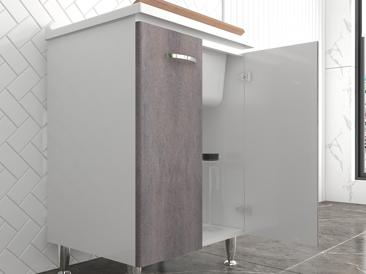 Comfort Laundry Furniture 60X50 cm White/Grey Laminated Wood ...