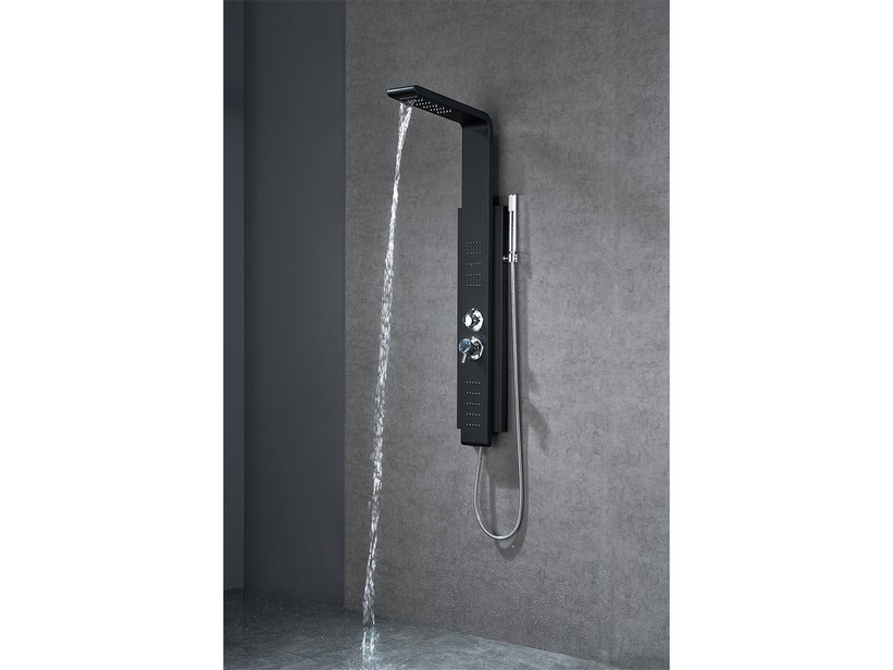 Mia Shower Panel with 2 Hydro Jets Stainless Steel Chrome/Matt Black ...