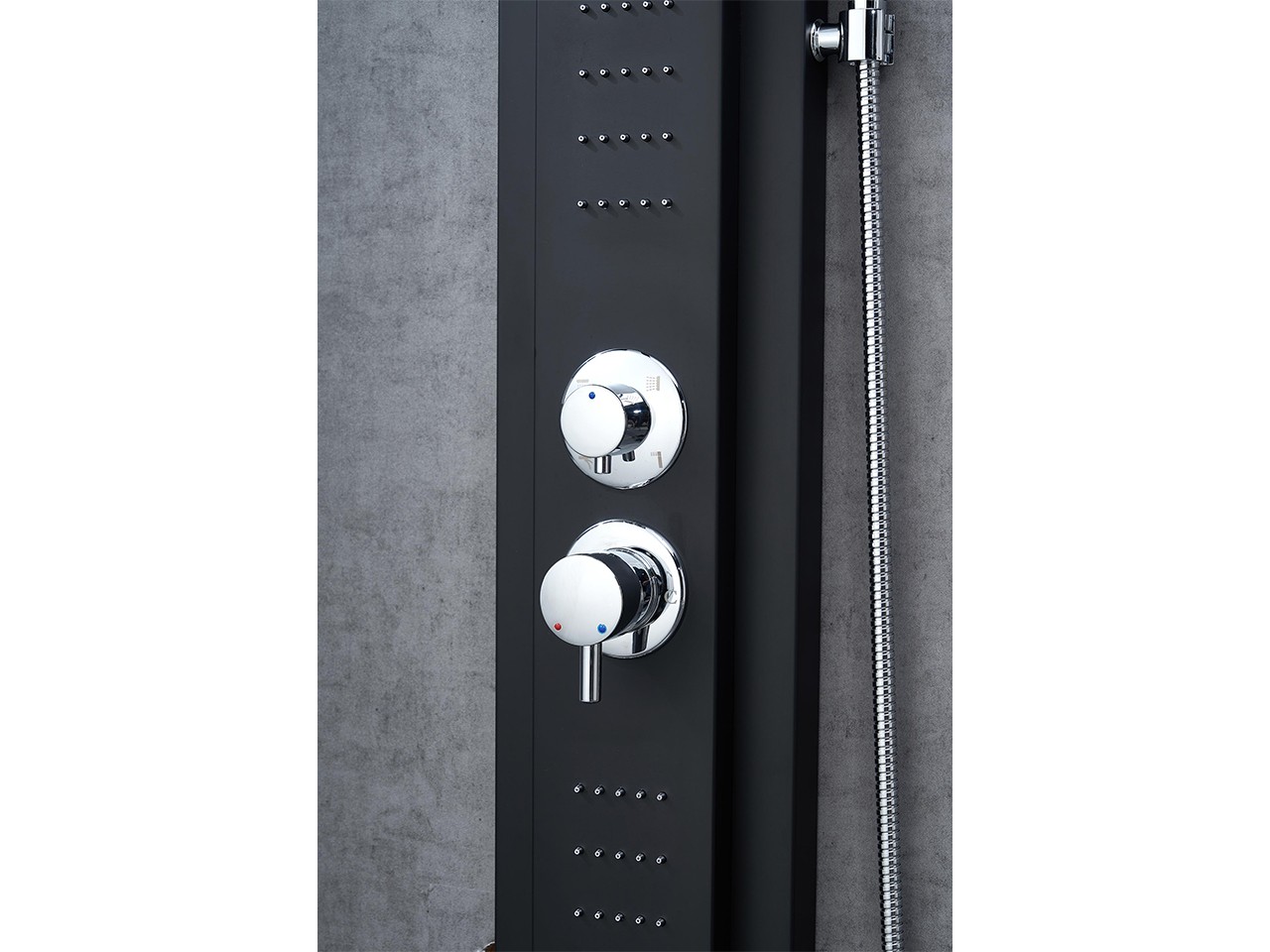 Mia Shower Panel with 2 Hydro Jets Stainless Steel Chrome/Matt Black ...