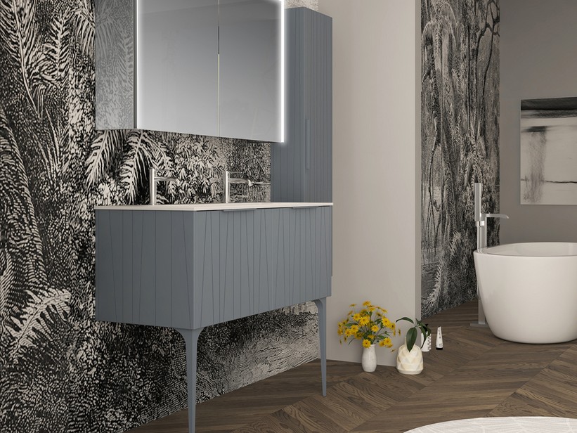 Mobile Bagno UNIKA 120 cm a Terra Azzurro Opaco e Lavabo Unitop in ...