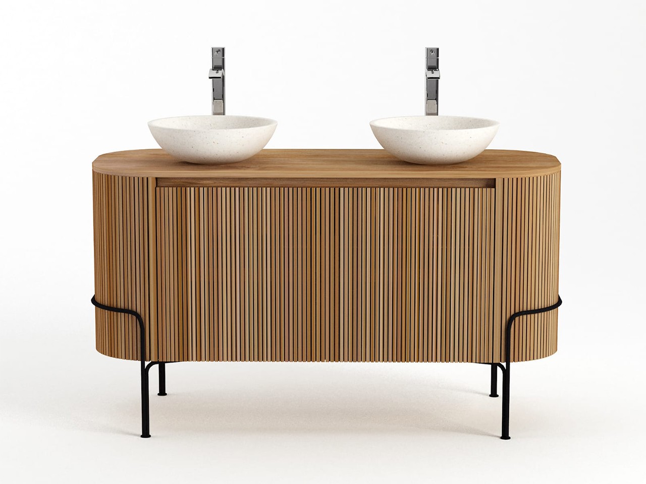 Mobile Bagno KOMODO OVAL 140 2 Ante in Legno Massello Naturale Teak ...