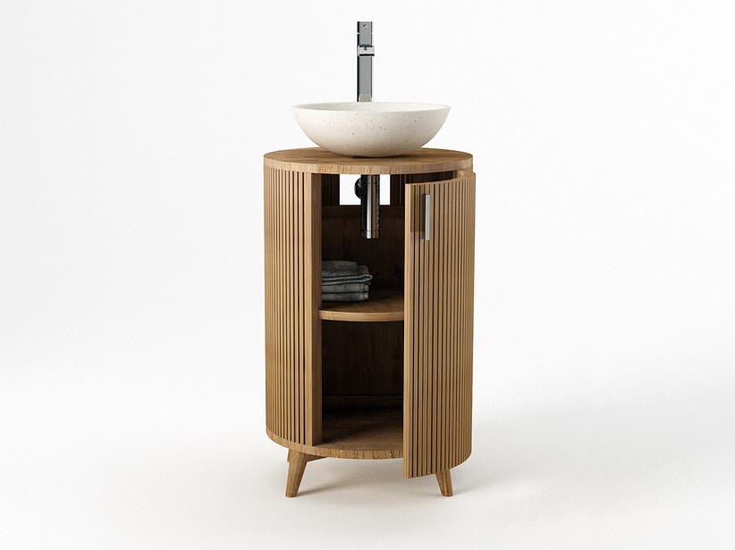 KOMODO 50 Bathroom Cabinet 1 Curved Door in Natural Teak Wood Finish ...