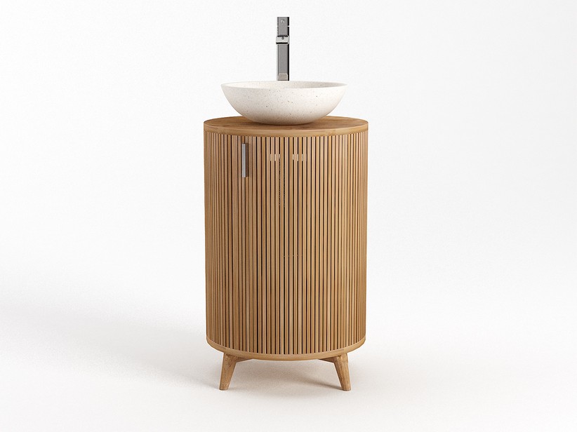 KOMODO 50 Bathroom Cabinet 1 Curved Door in Natural Teak Wood Finish ...