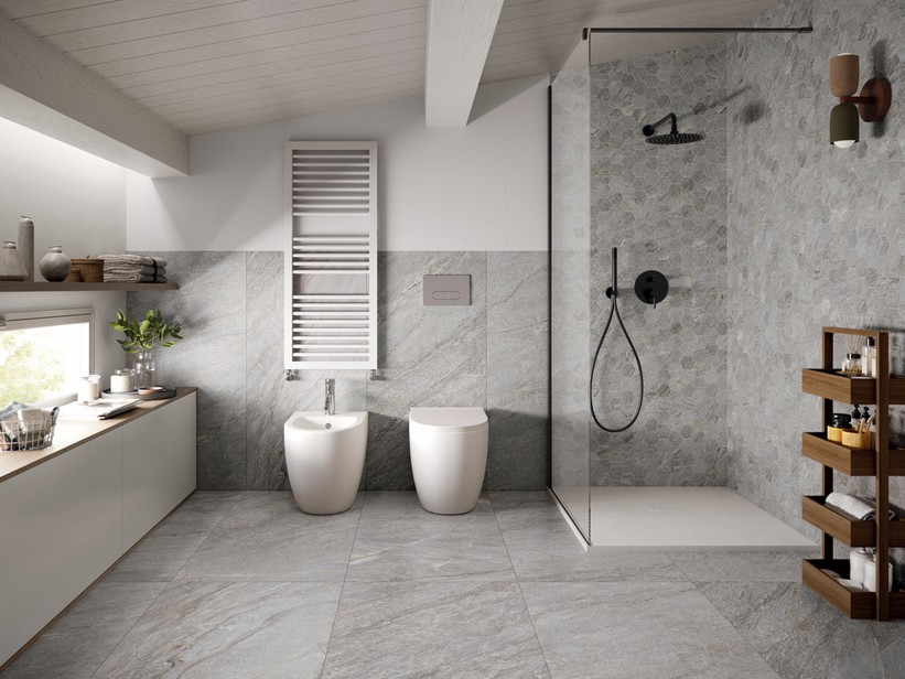 Mosaïque Alpes Grey 29x27 grès cérame effet pierre quartzite gris ...
