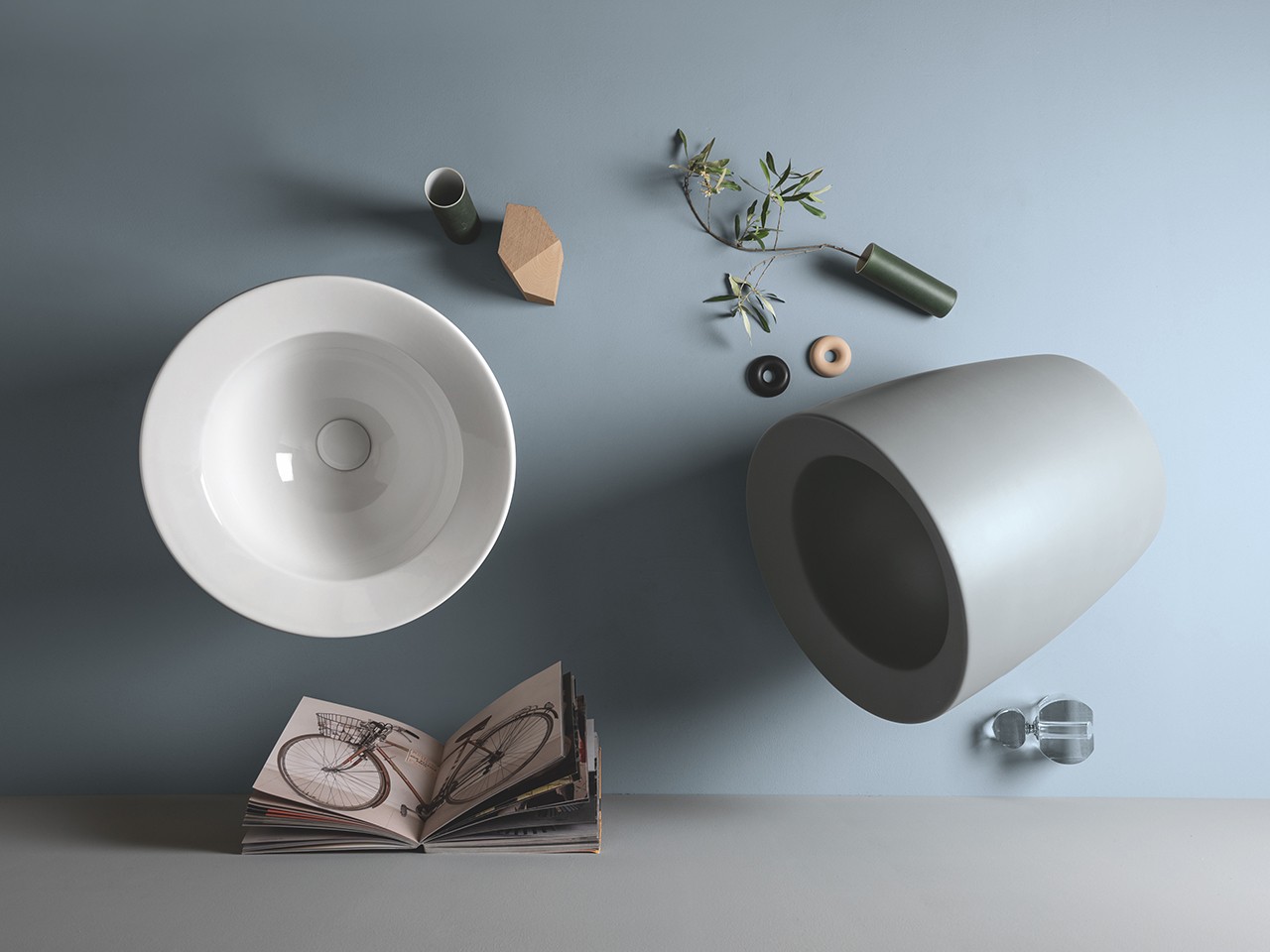 Lavabo Semi Freestanding Kracklite H45 cm in Ceramica Grigio Opaco ...