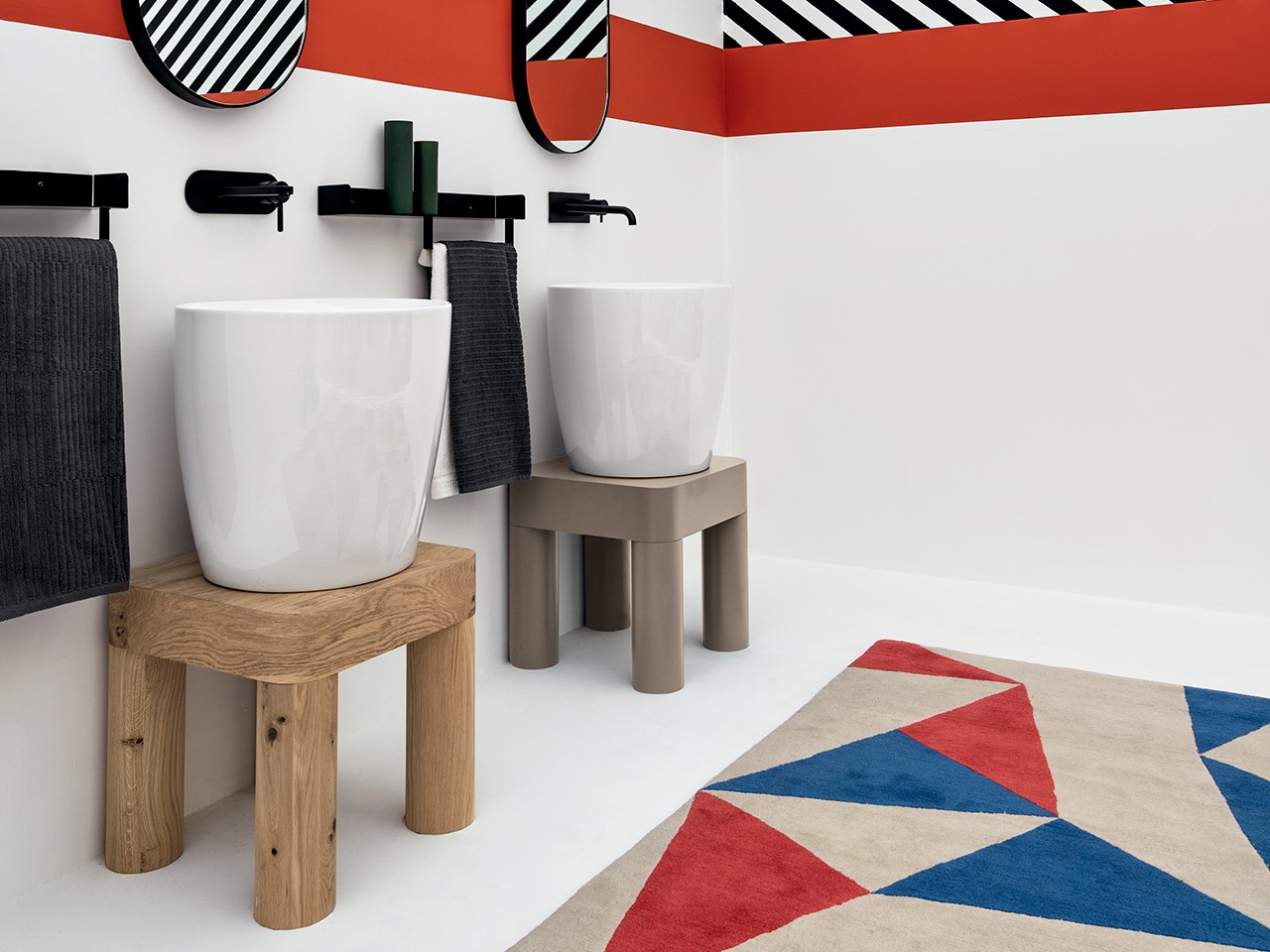 Lavabo Semi Freestanding Kracklite H45 cm in Ceramica Bianco Lucido ...