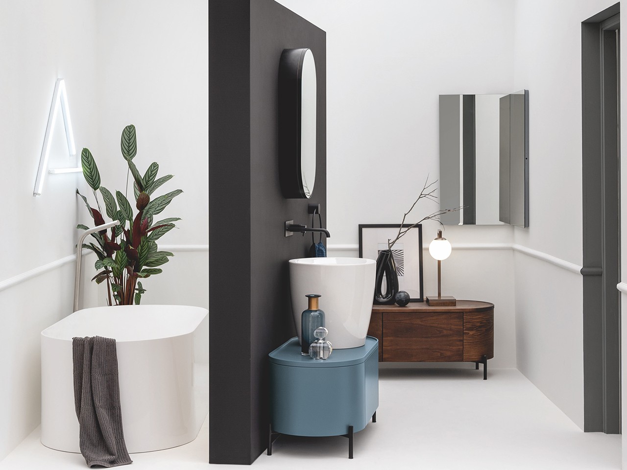 Lavabo Semi Freestanding Kracklite H45 cm in Ceramica Bianco Lucido ...