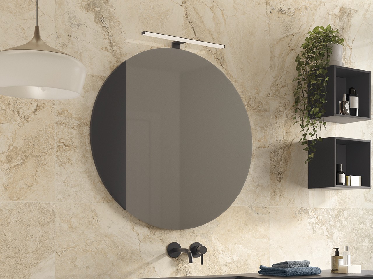 Specchio Tondo Sagomato TOUCH Ø 90 cm con Inserto Phoenix Nero Opaco ...