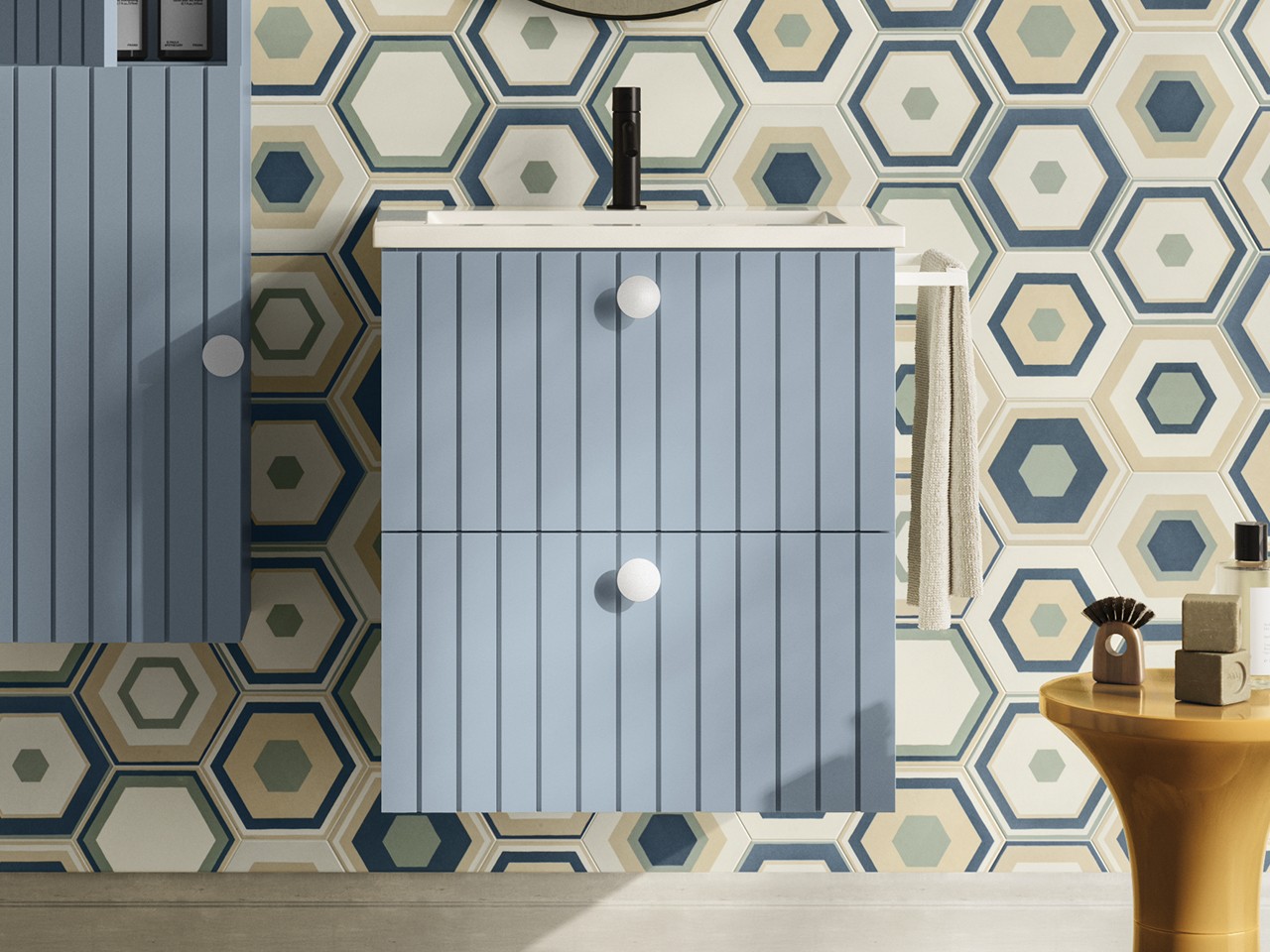 Meuble de salle de bains LERICI L60 cm 2 tiroirs finition bleu mat avec ...