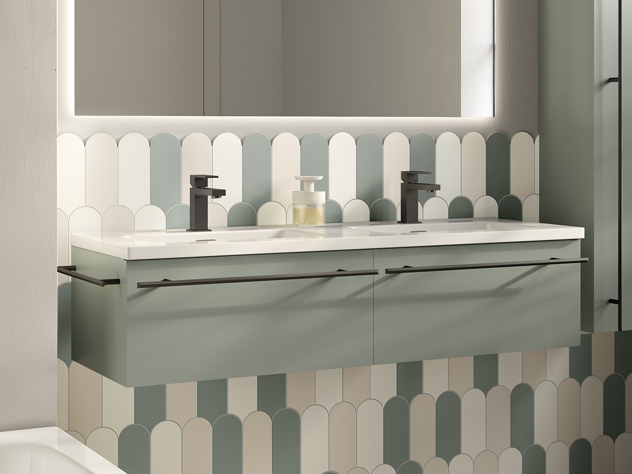 Mobile Bagno LUMI L120 cm a 2 Cassetti Finitura Verde Opaco con Lavabo ...