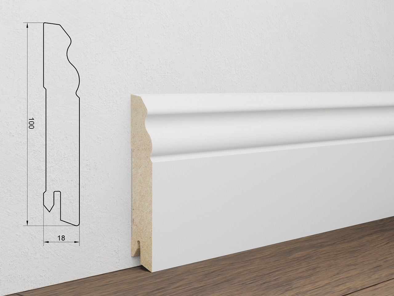 Battiscopa Mdf Bianco Ducale Lunghezza 2,4m - Iperceramica