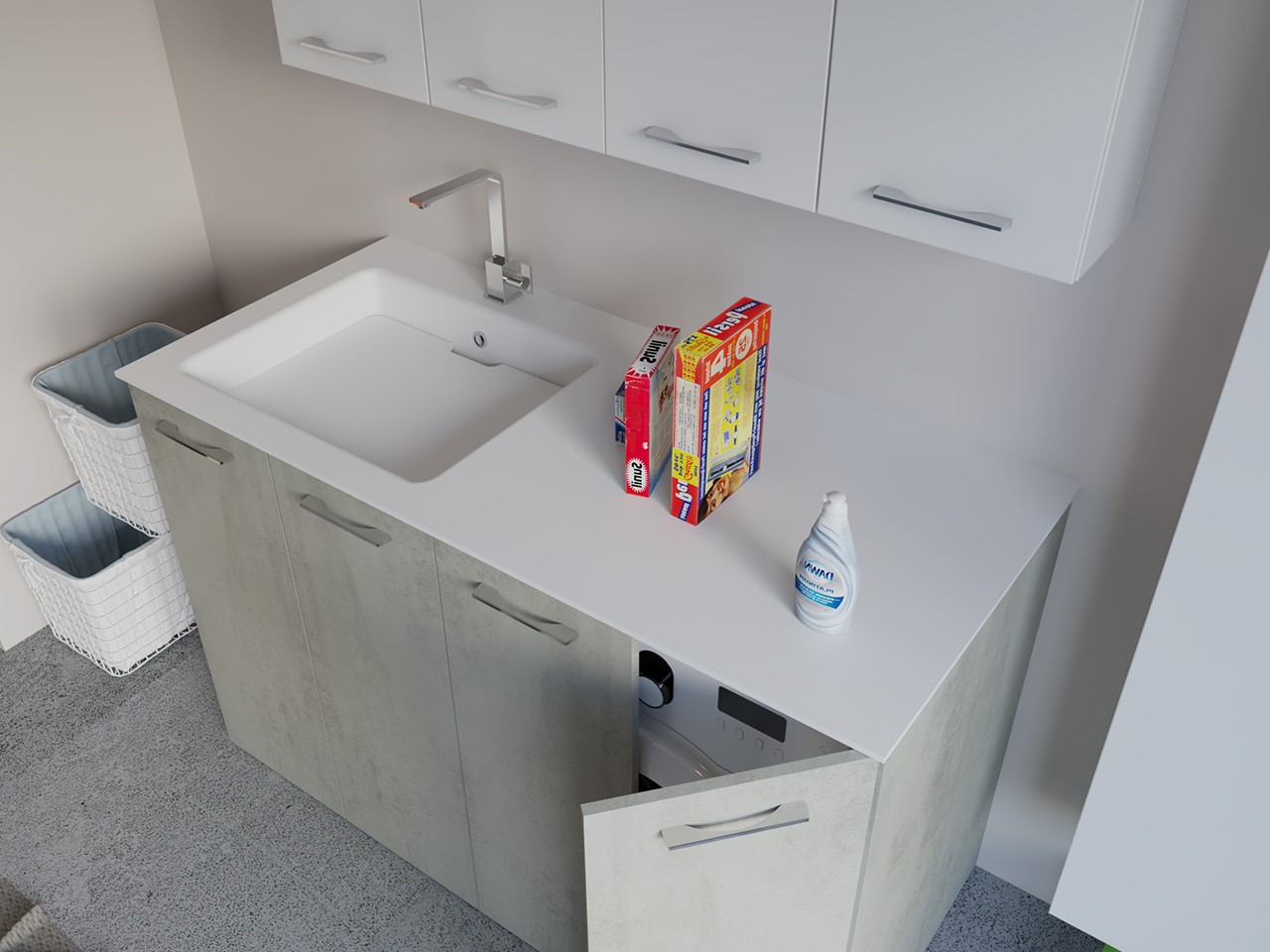 Mobile Lavanderia BONK 140 cm 4 Ante con Lavabo in Solid Surface ...