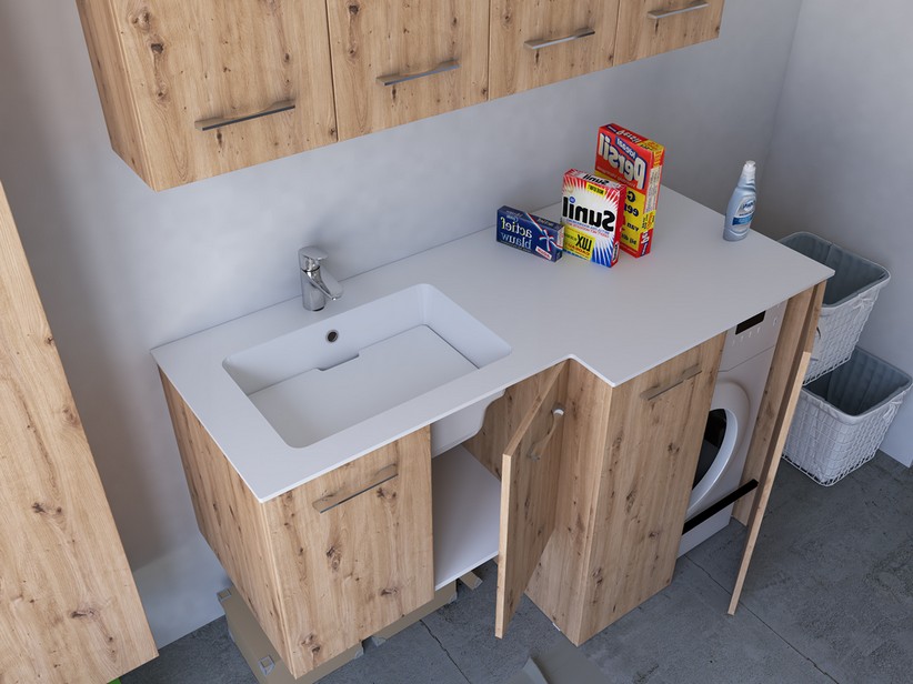 Mobile Lavanderia BONK 140x51/63 cm 4 Ante con Lavabo in Solid Surface ...