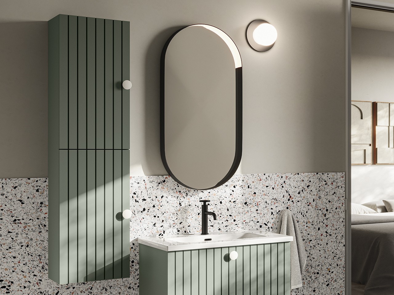 LERICI BATHROOM COLUMN H140 2 DOORS MATT GREEN - Iperceramica