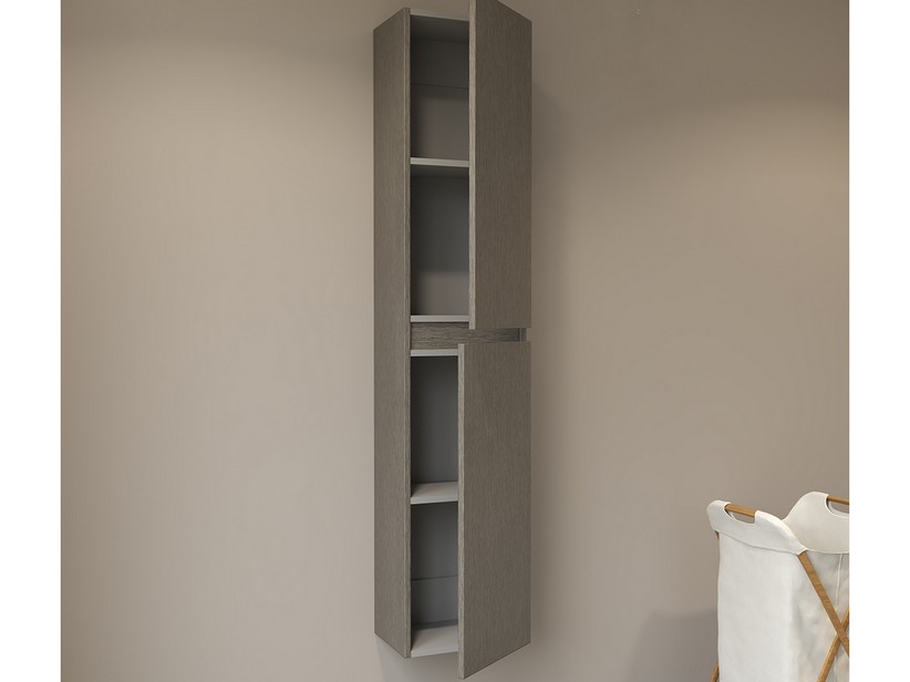 Compact-39 Column Cabinet 2 Doors Reversible Grey Larch - Iperceramica-mt