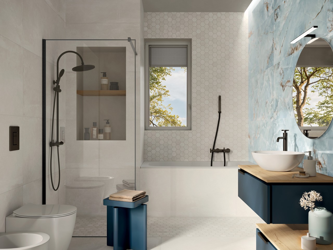 Mosaïque hexagonale Concept White 27x29 grès cérame effet béton blanc ...