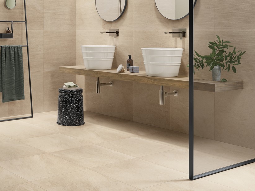 Carrelage Geology Deco Beige 60x60 grès cérame pleine masse effet 3D ...