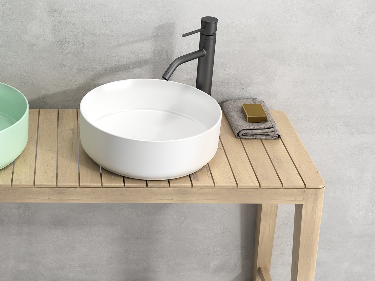 Aufsatzwaschbecken Infinity Rund Ø36 H12 aus Keramik Weiß Glänzend ...