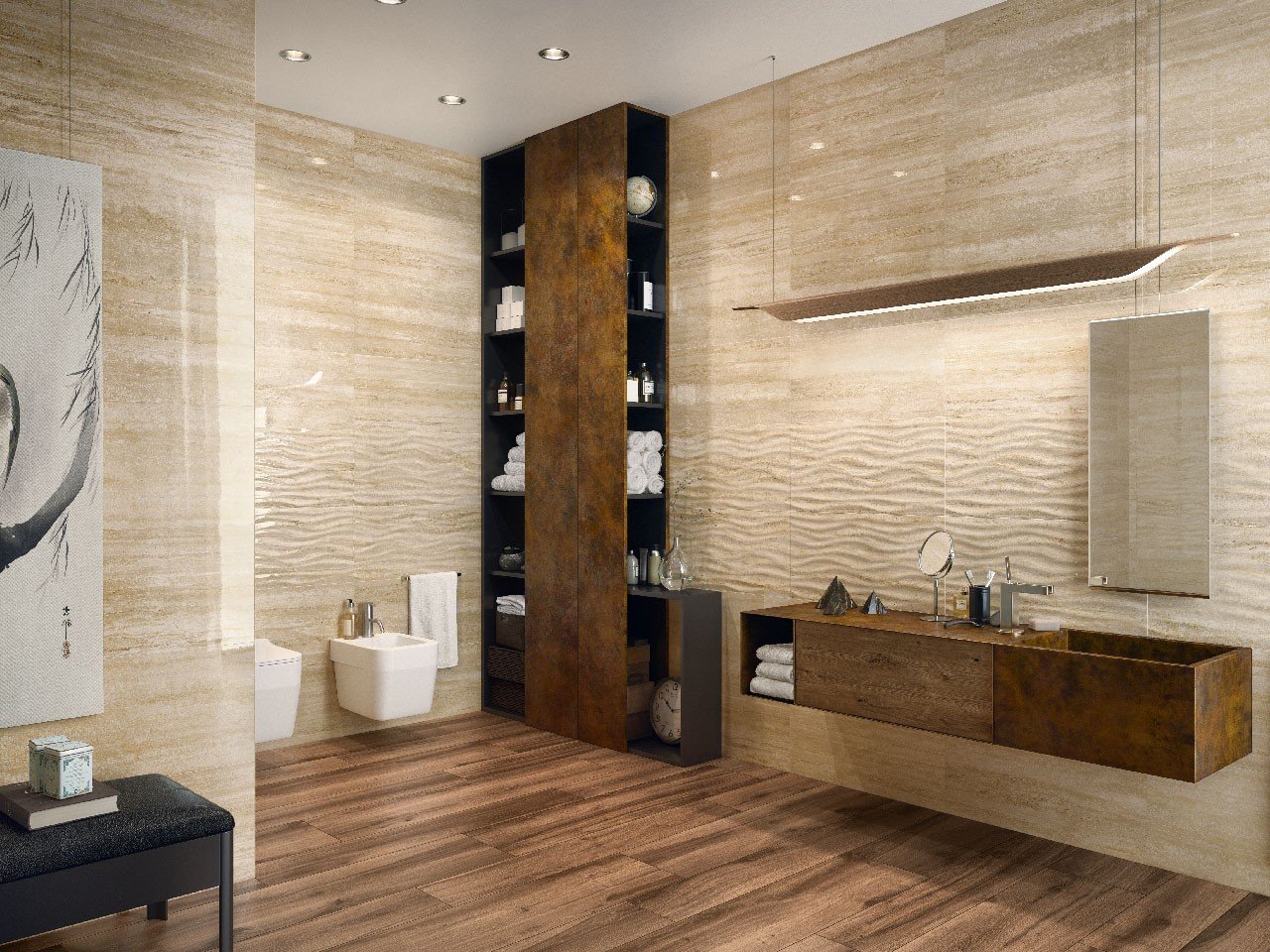 Piastrella Julia Wave Travertino 35X70 Effetto Onda 3D Marmo Lucido ...