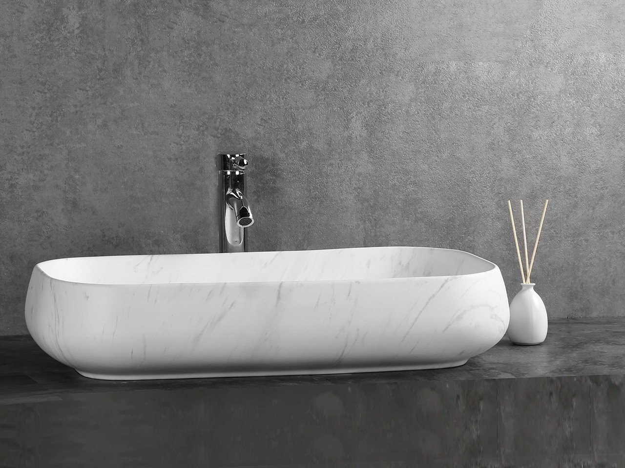 Lavabo da Appoggio Adda 72x41xH14,5 cm Ceramica Effetto Marmo di Carrara Bianco - Iperceramica