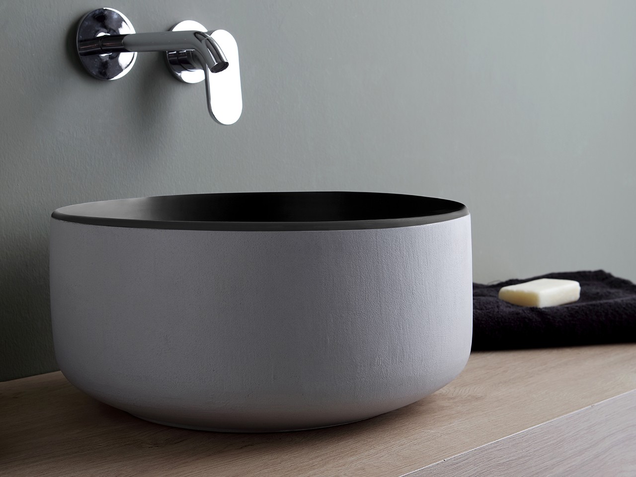 Aufsatzwaschbecken Bucchero Rund Ø42 H17 aus Keramik Schwarz Matt ...