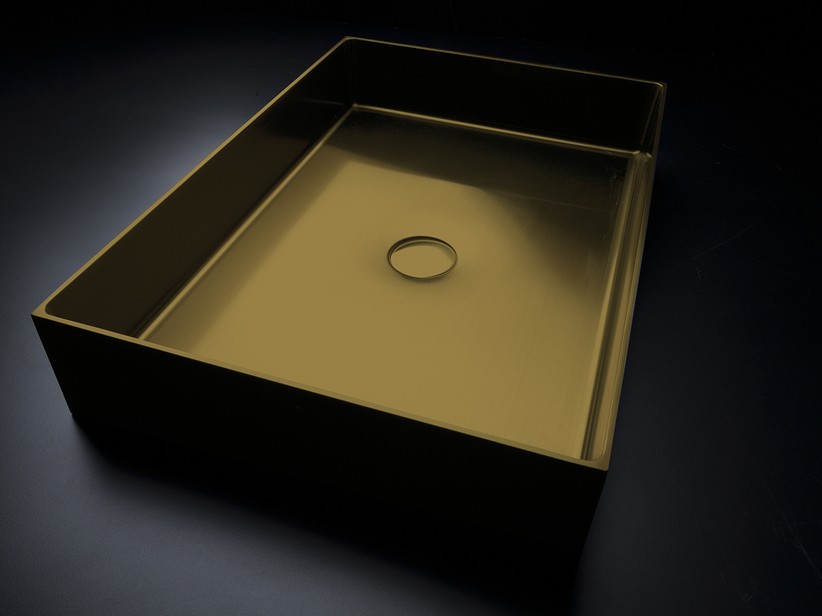 Lavabo da Appoggio Steel Rettangolare in Acciaio Inox Finitura in PVD ...