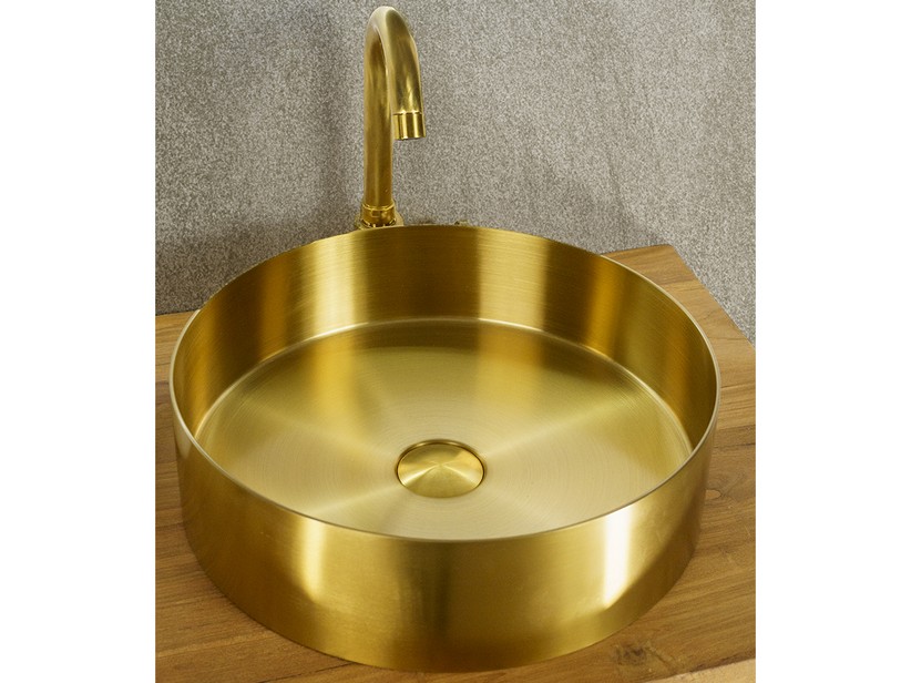 Lavabo da Appoggio Steel Tondo in Acciaio Inox Finitura in PVD Oro ...