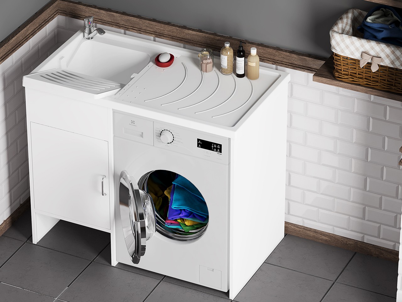 Bac à laver Garden 109x60 gauche meuble haut pour lave-linge en PVC ...