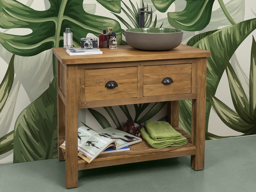 Mobile Bagno Margaux cm 100x50 H80 Teak 2 Cassetti - Iperceramica