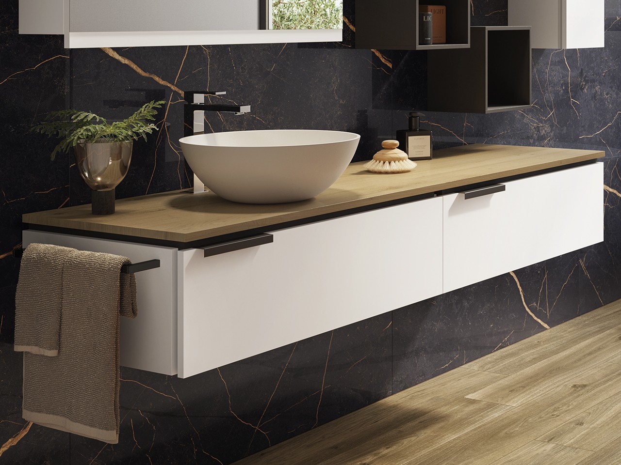 Mobile Bagno TOUCH 140 cm 2 Cassetti Bianco Opaco e Top 1,8 cm in ...