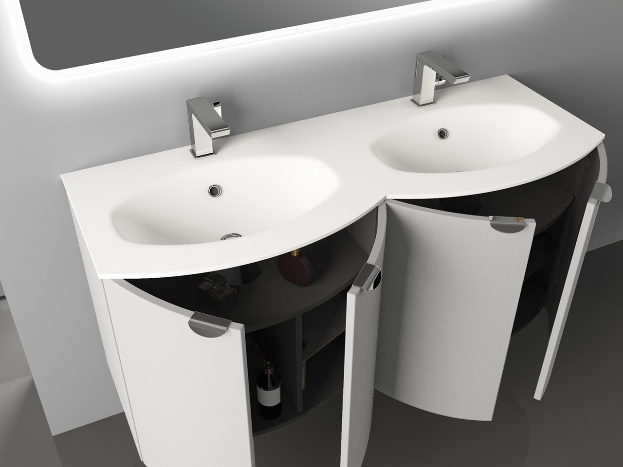 Lavabo Unitop Wave 138x51 cm Doppia Vasca in Vetro Bianco Lucido ...