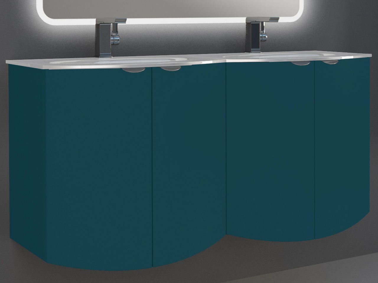 Meuble salle de bain incurvé Wave 138 cm bleu pétrole mat et lavabo en ...