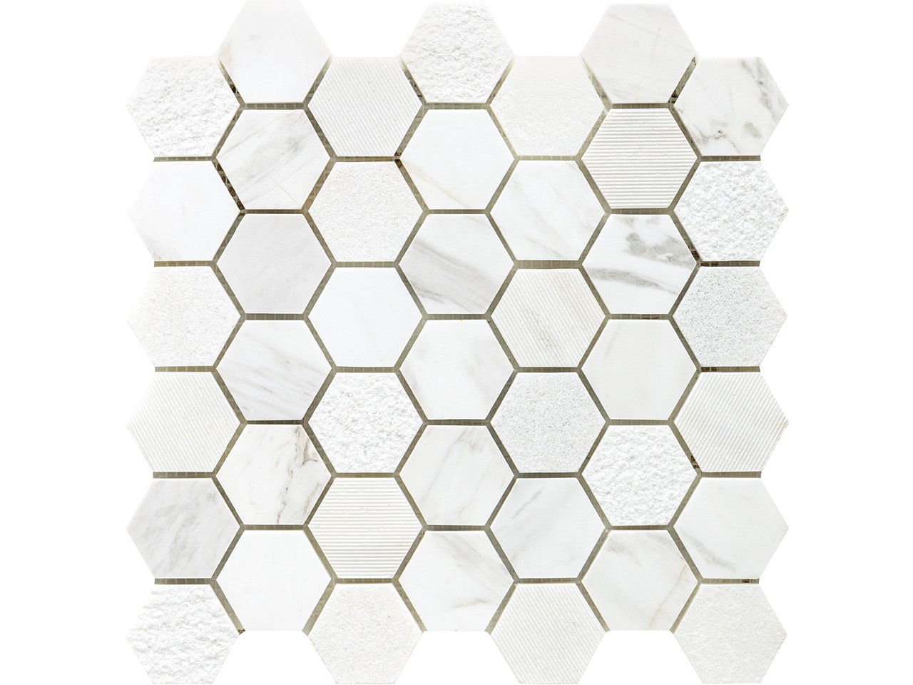 Hexa White Mosaic 28x28 in White Marble - Iperceramica-mt