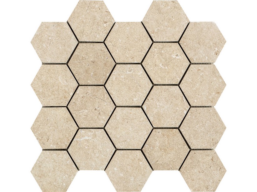 Mosaïque Sakkara Sand hexagonale 29x27 grès cérame effet pierre ...