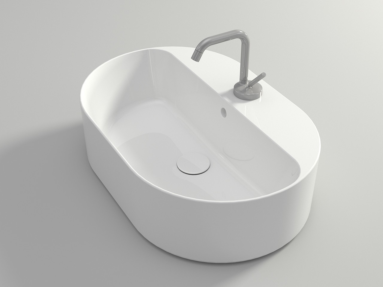 Lavabo da Appoggio Open Ovale 60x40 cm Monoforo Bianco Lucido ...