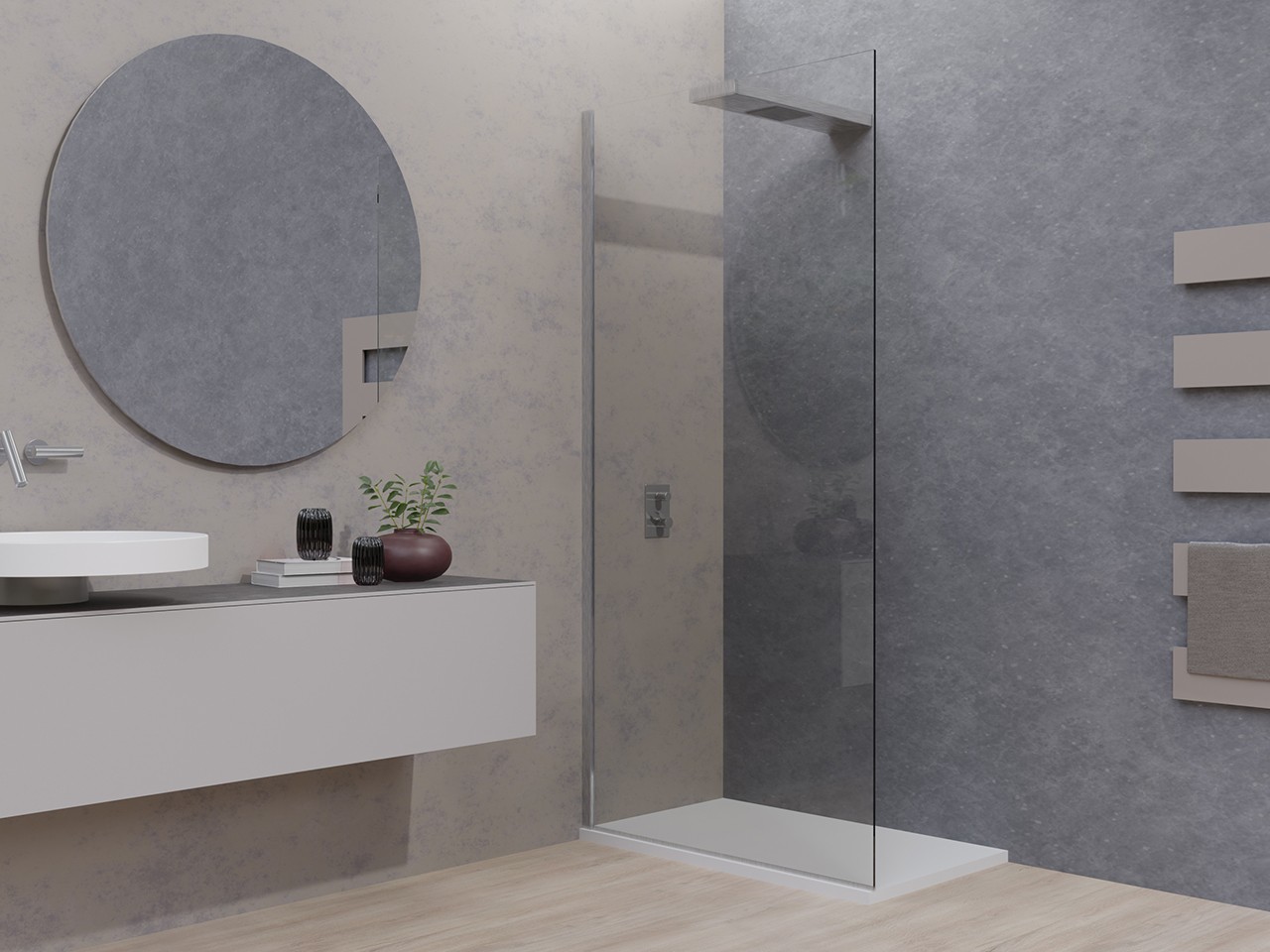 Plano Walk-In 100 cm Crystal 6 mm Transparent with Steel Shower Head 80 ...