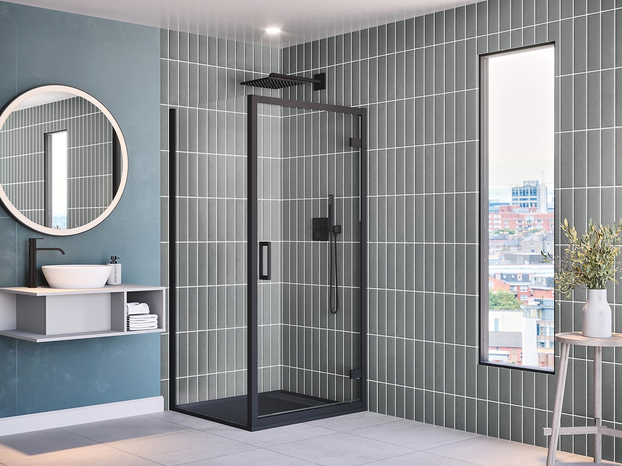 Box Doccia Angolare Renu 100x80 H195 Est 94/100 - 77/80 Porta a Battente e Lato Fisso Cristallo ...