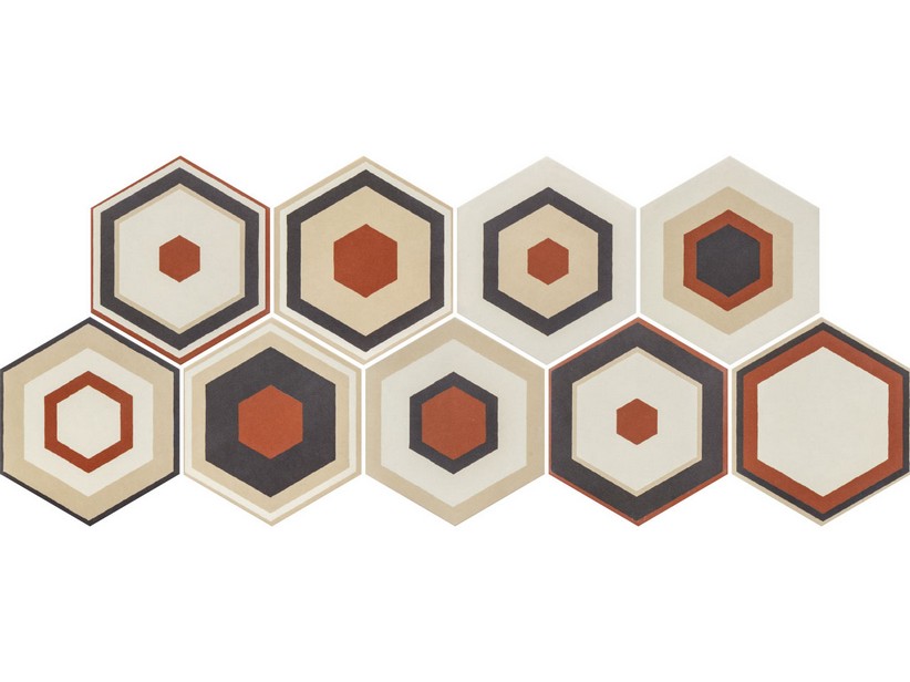 Six Deco Frame Warm 21X18,2 Decorated Hexagonal Porcelain Tile ...