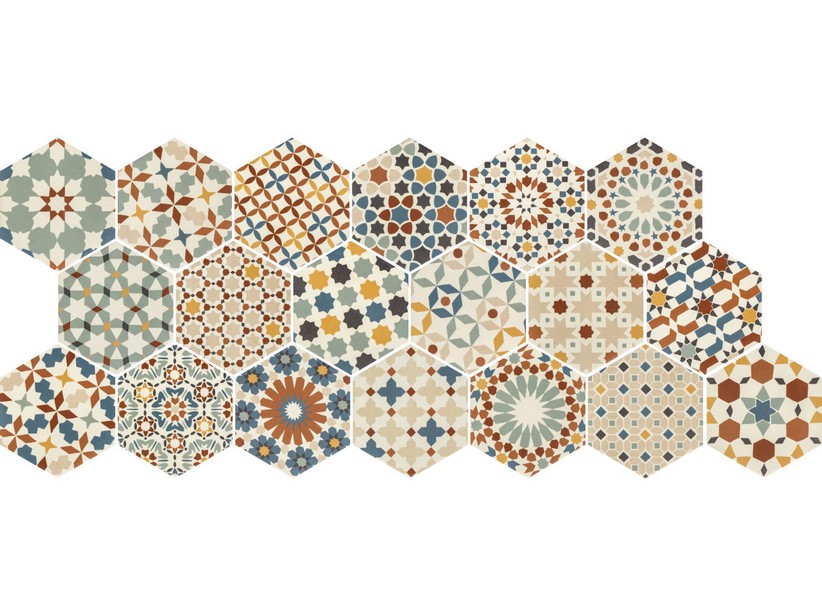 Carrelage hexagonal Six Deco Marrakech Color 21x18,2 grès cérame décoré ...