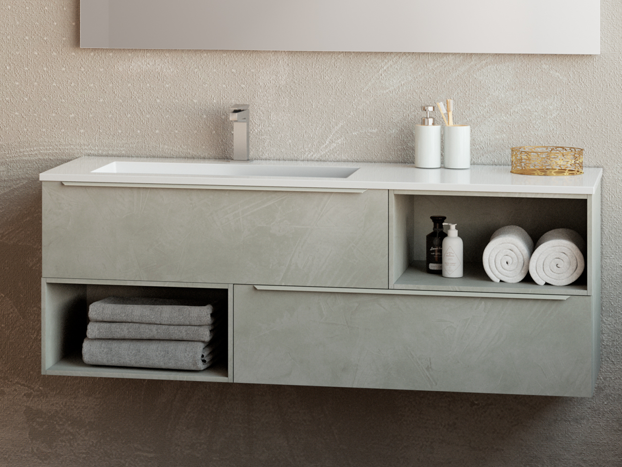 Mobile Bagno Trendy 140 cm 2 Cassetti Lavabo Resina Hide Bianco Lucido ...