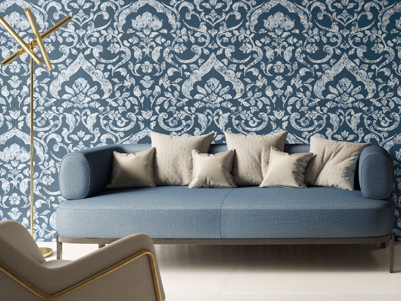 Wallart Arabesque Blue Composition 100X100 - Iperceramica-mt