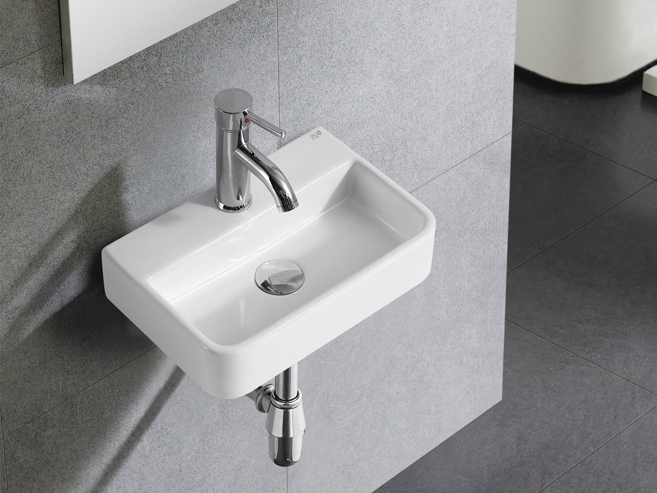 Lavabo Lave-mains Mini Zamora 39x26x9 en céramique blanc brillant ...