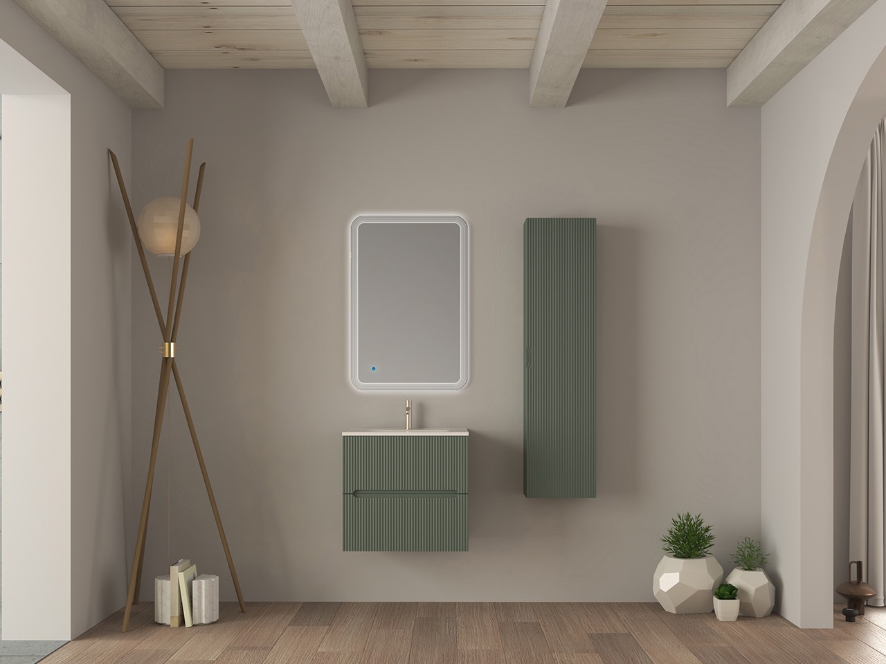 Mobile Bagno FARO 60 cm Cannettato Verde Opaco e Lavabo Unitop in ...