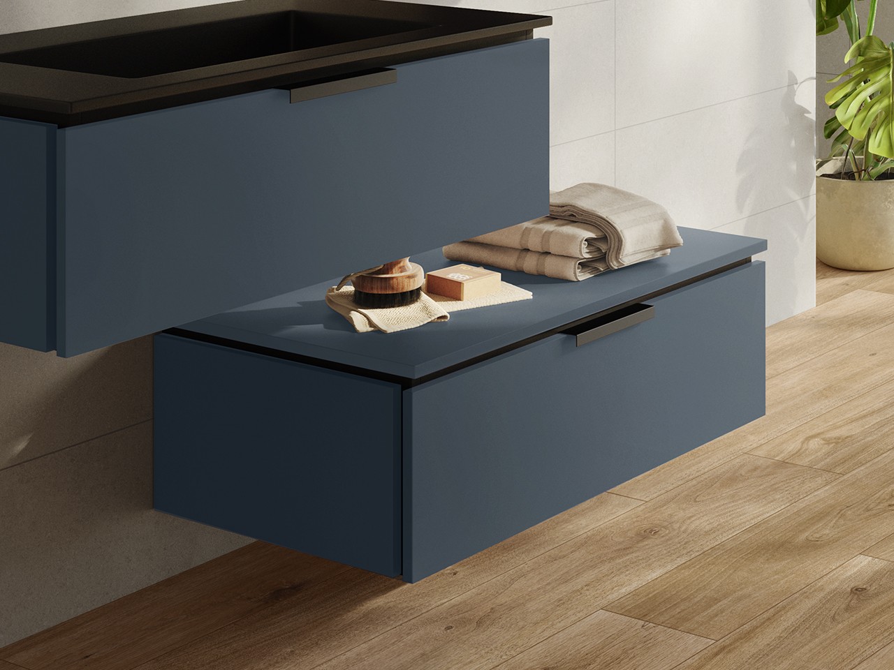 Touch Drawer Unit 90 cm 1 Drawer Light Blue Matt - Iperceramica-mt
