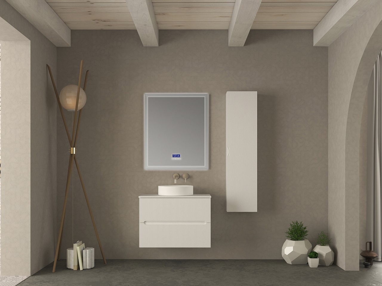 Mobile Bagno FARO 80 cm Cannettato Bianco Opaco con Toppino per Lavabo ...