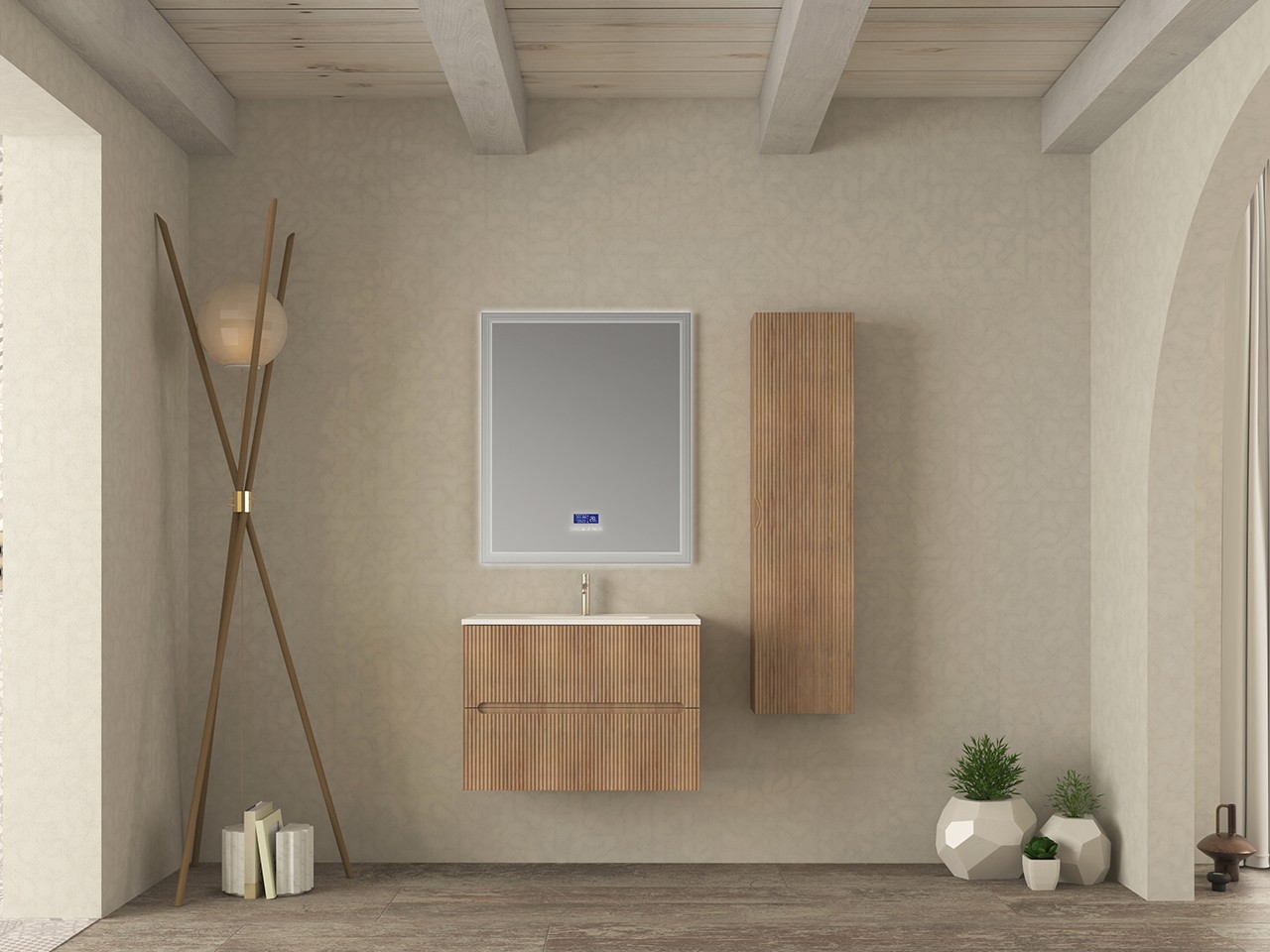 Mobile Bagno FARO 80 cm Cannettato Rovere Tabacco e Lavabo Unitop in ...